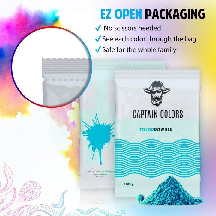 Captain Colors x 100gram Each-Holi, 10 Natural Powders for Color Wars ...