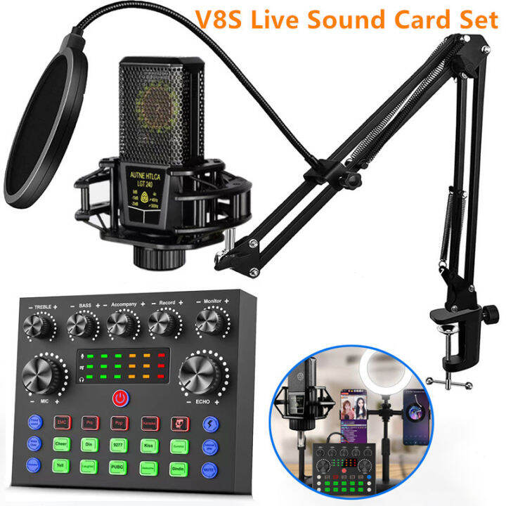V8S Sound Card Complete Set ,Bluetooth Audio Mixer Condenser Microphone USB External Sound Card ...