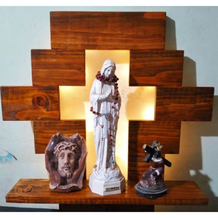 Wall mount Wooden altar with LED backlight.. 55 cm height .55 cm length ...