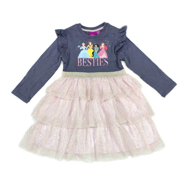 Primark kids girl princess longsleeve dress darkgrey pink - Size 1T-8T ...