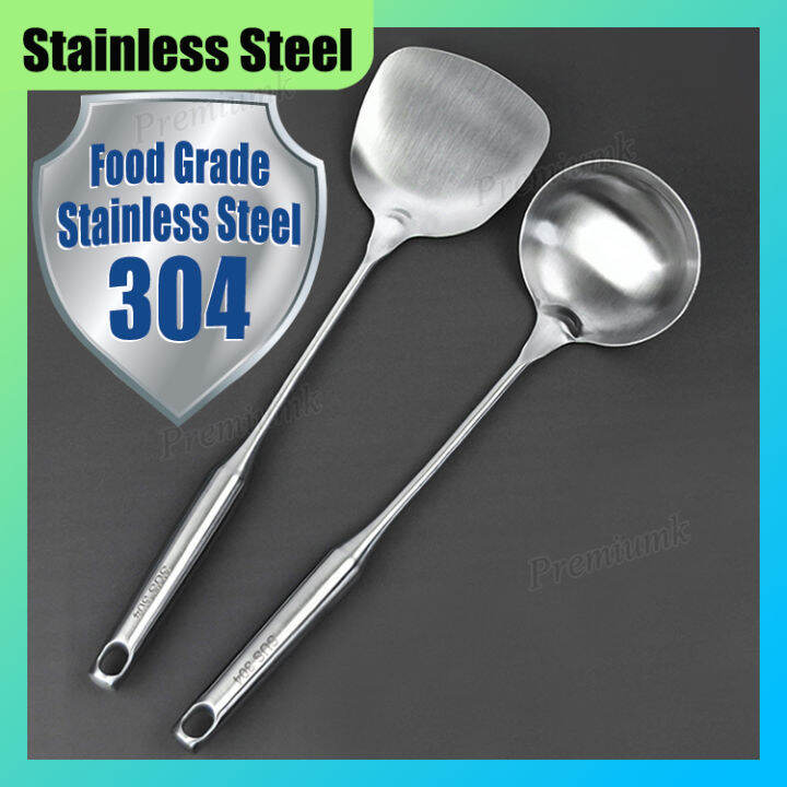 Soup Laddle and Spatula Stir Spoon Turner 304 Stainless Steel wok ...