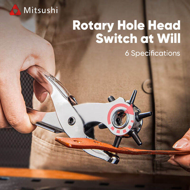 Mitsushi 6size 2.5-5mm Leather Hole Revolving Punch Pliers Revolving Leather Punch Pliers belt ...