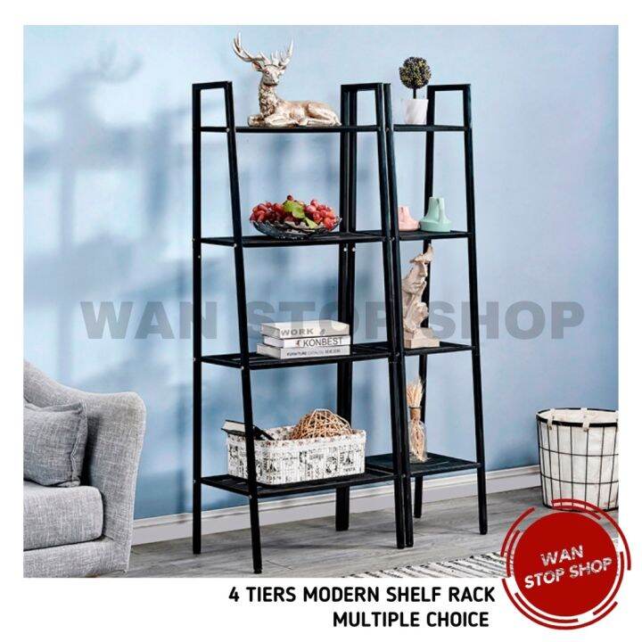 4 Tier Modern Shelf Rack Metal Multifunction Ladder Shelves Bookcase ...