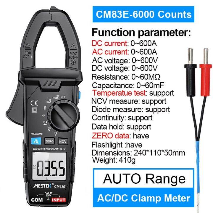 Mestek 1000A DC/AC Current Digital Clamp Meter Auto Range Multimeter ...