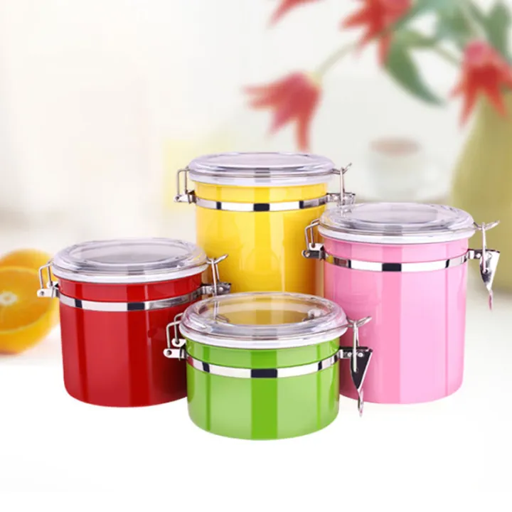 kokepope 4 Piece Stainless Steel Airtight Canister Set Color Food ...