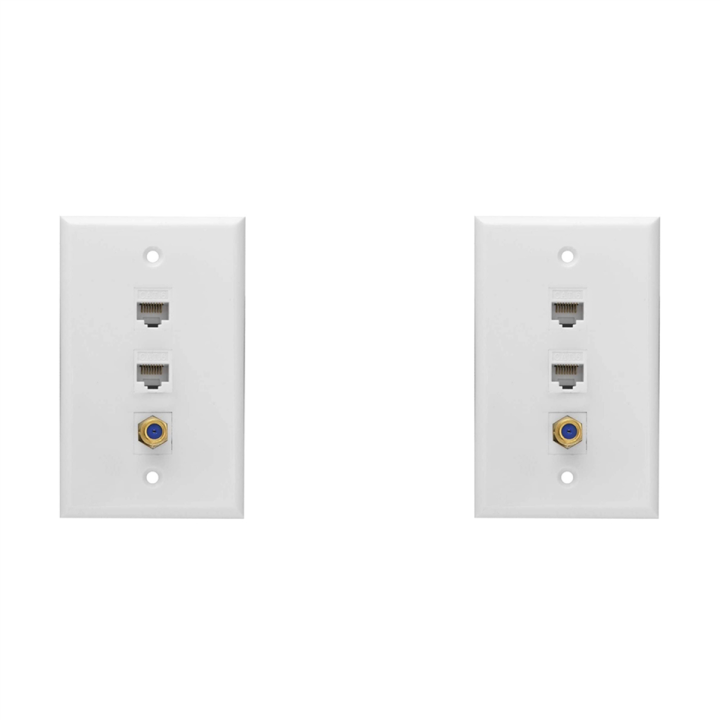 2X Ethernet Coax Wall Plate,2 Port Cat6 RJ45 Keystone and 1 Port F Type ...