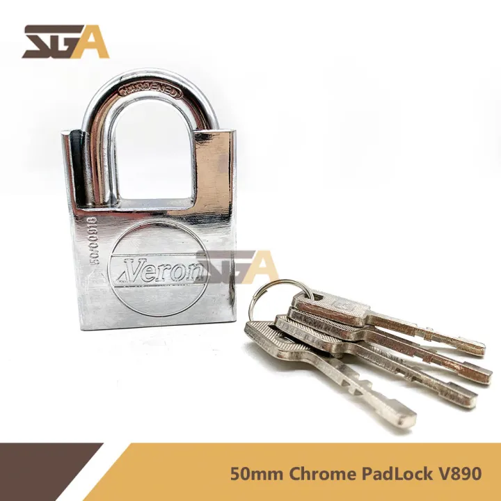Veron High Quality Chrome Key Alike Pad Lock 50mm with 4 keys KUNCI V ...