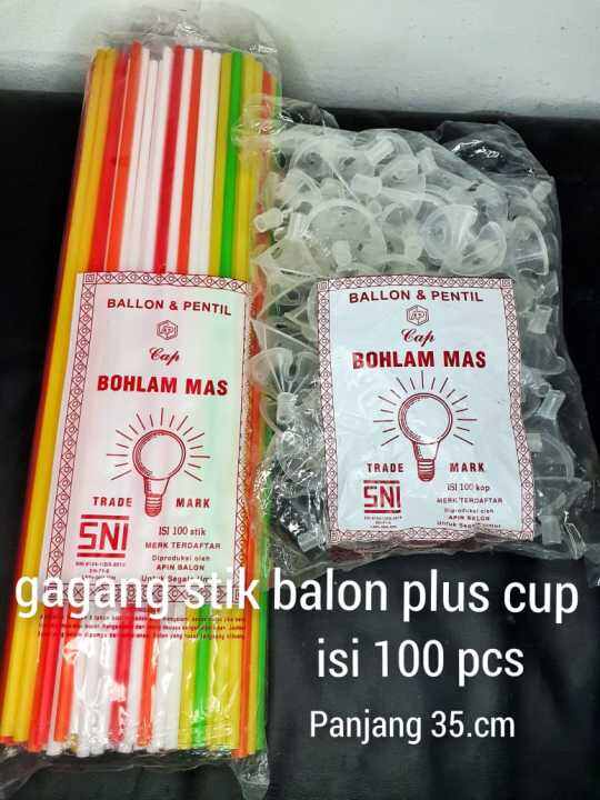 stik balon/gagang balon plus cup /isi 100 pcs dan isi 70 pcs dan isi 50 ...