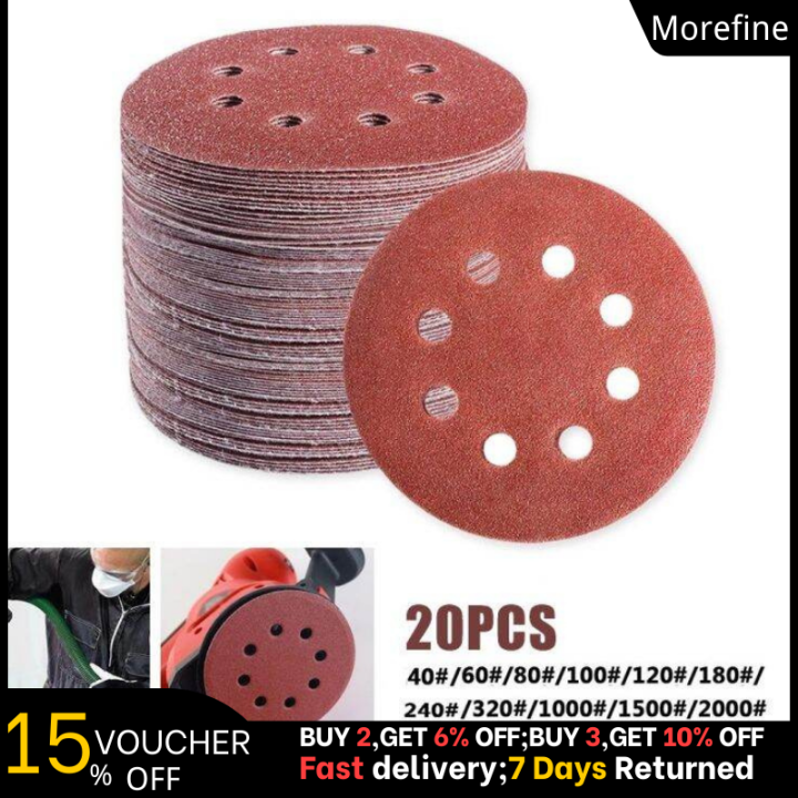 20pcs 5 Inch 125mm Round Sandpaper 8 Hole Hook & Loop Grit 40-2000 ...