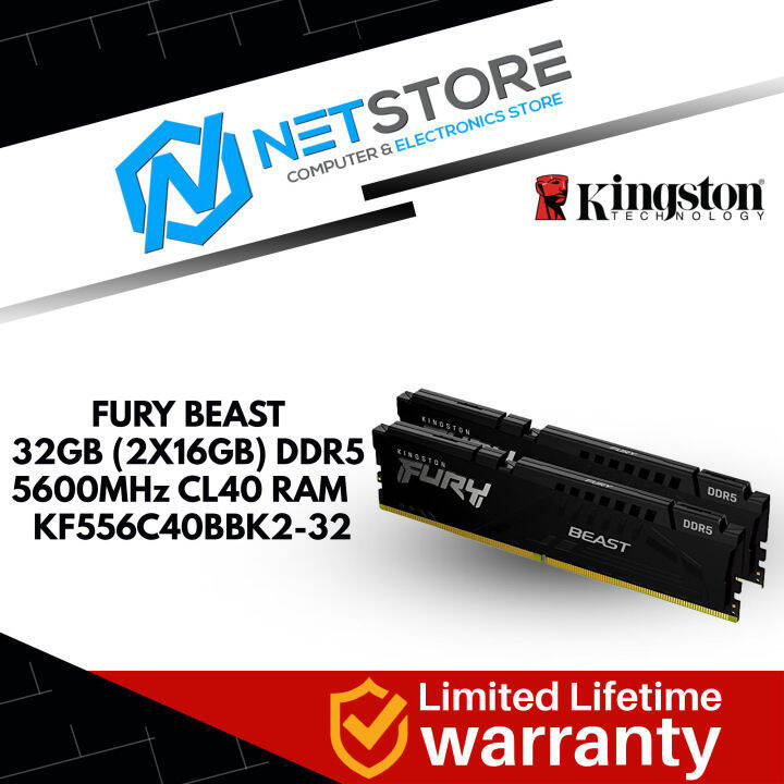 KINGSTON FURY BEAST 32GB (16GB*2) DDR5 5600MHz MEMORY KIT CL40 - BLACK - KF556C40BBK2-32 | Lazada