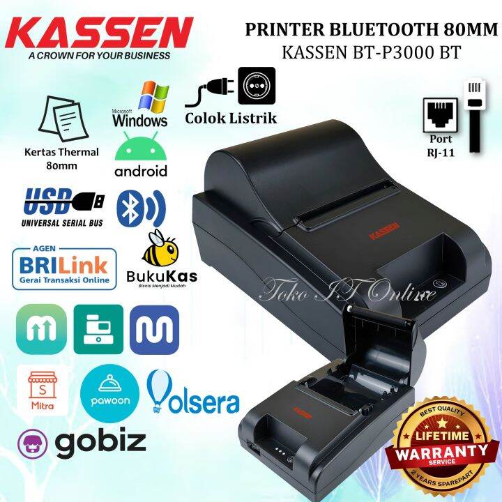 PRINTER THERMAL KASSEN BT-P3000 BTP3000 USB BLUETOOTH CETAK STRUK 80MM ...