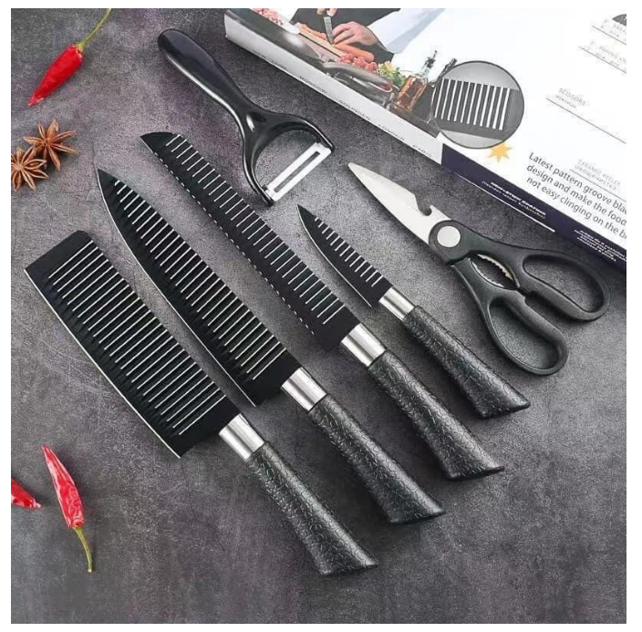 6pcs Knife Set Non-Stick Coating Kitchen Knives (BLACK) | Lazada PH