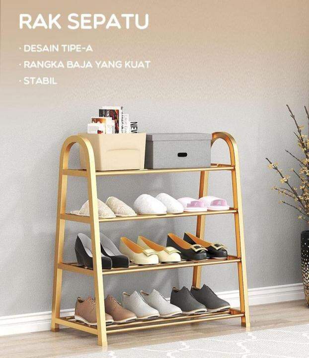 Rak sepatu / sendal shoes rack rangka besi 4 tingkat Portable - emas ...