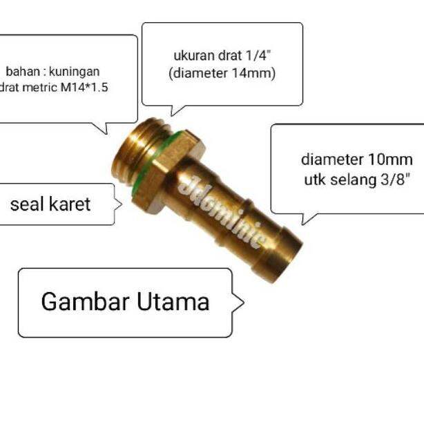 Sambungan Drat Luar Metric Ulir M14 * 1.5 Ke Selang 3/8 Inchi Inc In ...