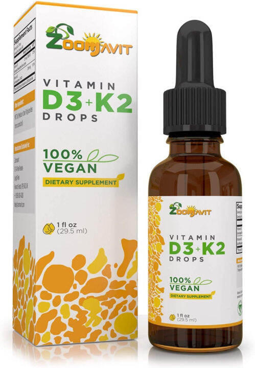 Zoomavit Vegan Vitamin D3 + K2 (MK7) Liquid Drops - 100% Plant Based Liquid Vitamin D Enhanced ...