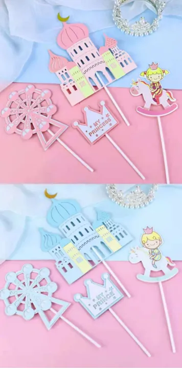 Ins Style Princess And Prince Theme Pink Blue Castle Ferris Wheel Paper