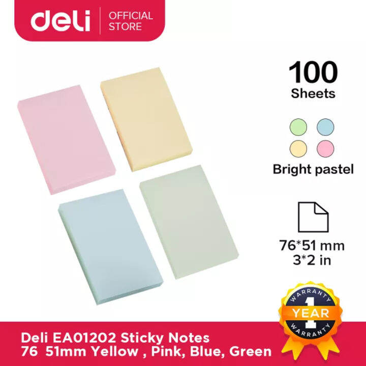 Deli 100 Sheets Sticky Notes 76×51mm Memo Pad EA01202 | Lazada PH