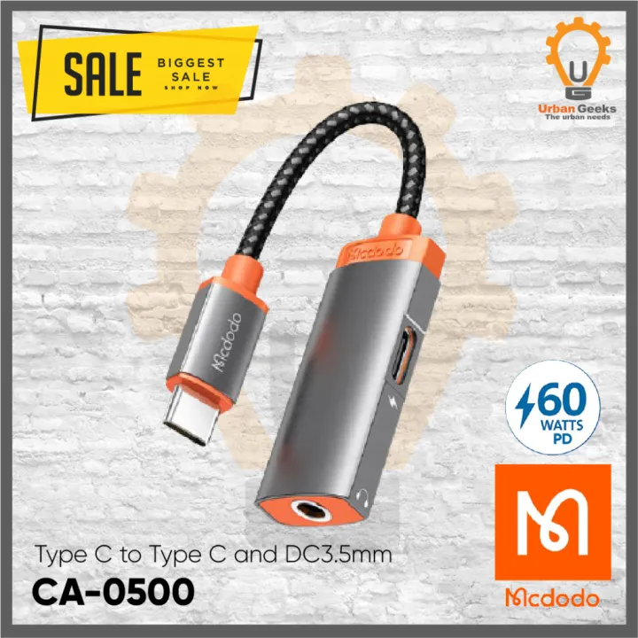 Audio Splitter Adapter Mcdodo CA-0500 Type C to Type C and DC 3.5mm 60W PD | Lazada Indonesia