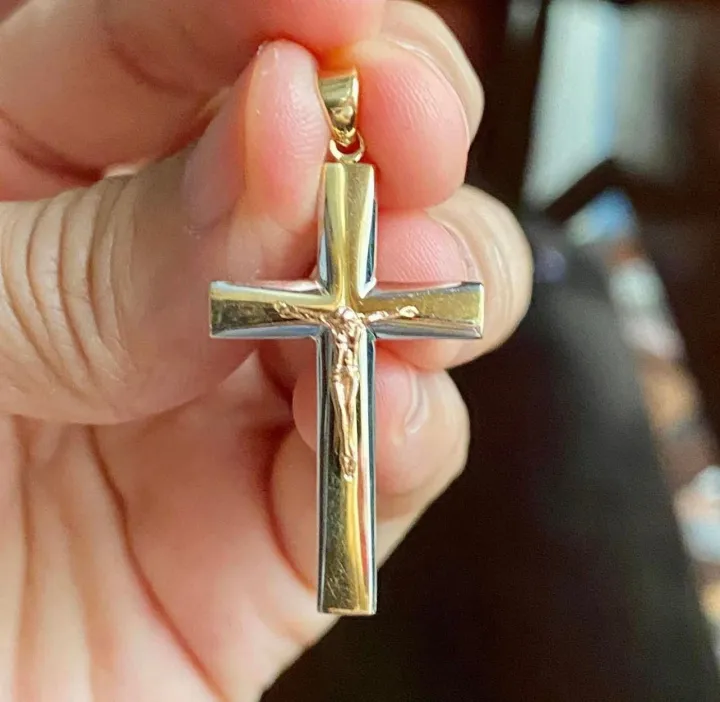 Pawnable 18K Saudi Gold Tricolor CROSS PENDANT | Lazada PH