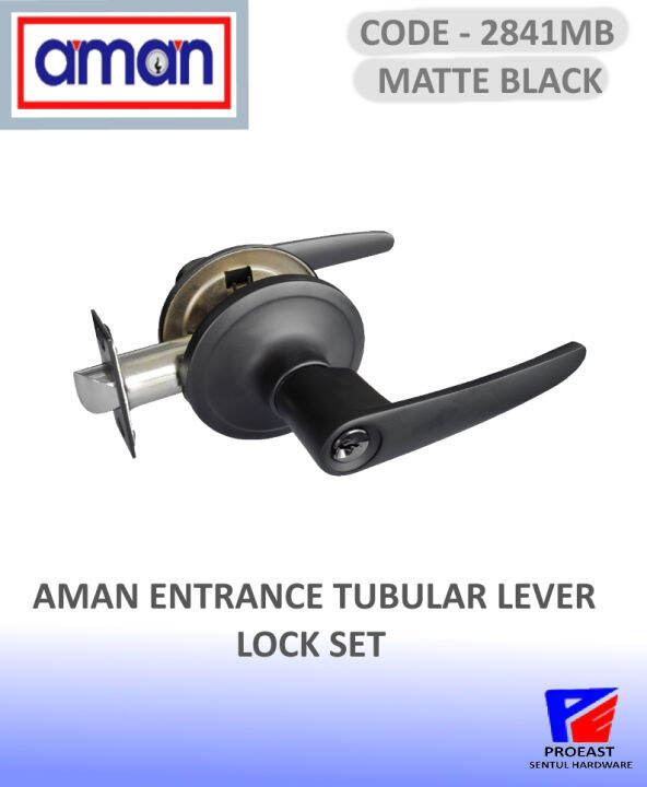 AMAN Matte Black Entrance Tubular Lever Door Lock Set / Handicapped ...