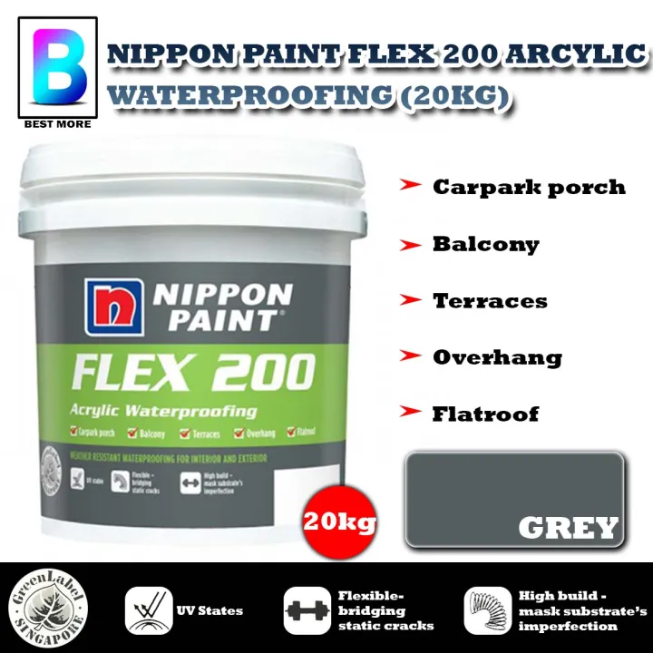 NIPPON PAINT FLEX 200 ARCYLIC WATERPROOFING (20KG) WHITE / GREY | Lazada