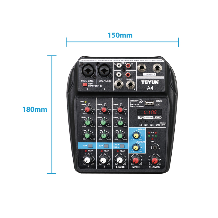 A4 4-Channel Small Microphone Digital Mixer DJ Live Broadcast KTV ...
