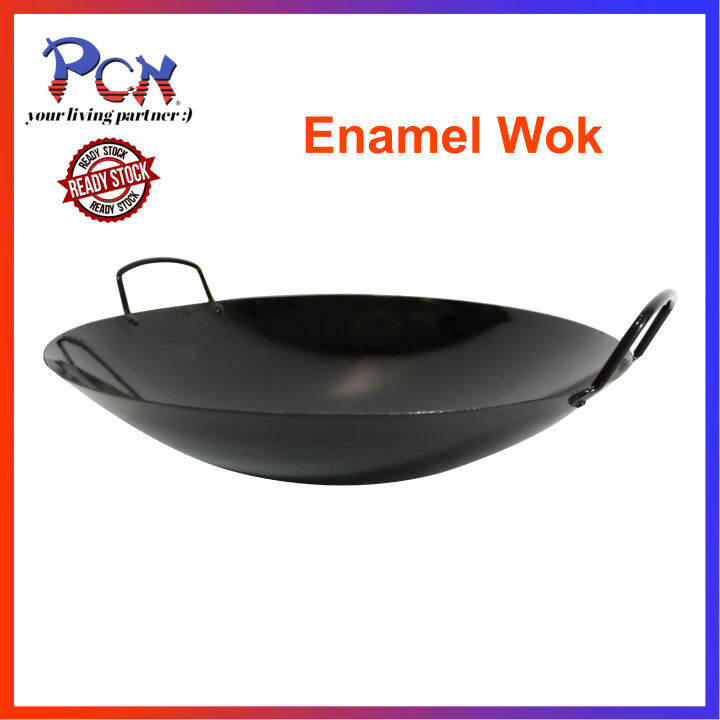 Traditional Black Deep Enamel Wok (Captain) With Double Handle/ Chinese ...
