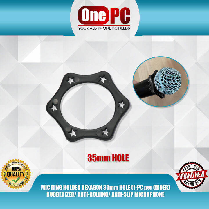 MIC RING HOLDER BLACK, HEXAGON 35mm HOLE, RUBBERIZED/ ANTI-ROLLING ...