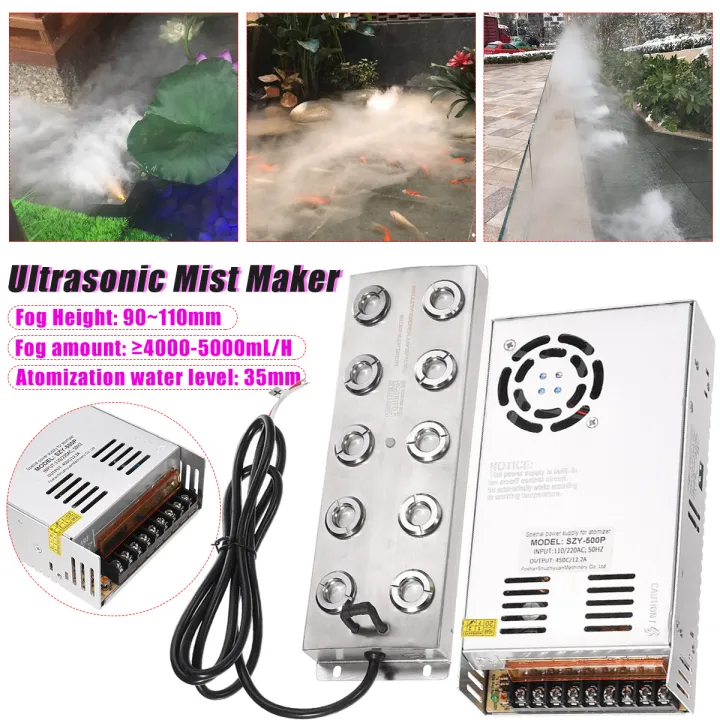 10 Head Ultrasonic Mist Maker Fogger Humidifier Transformer Water Pond ...