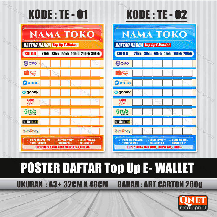 STIKER / POSTER DAFTAR HARGA E-WALLET + LAMINASI GLOSSY | Lazada Indonesia