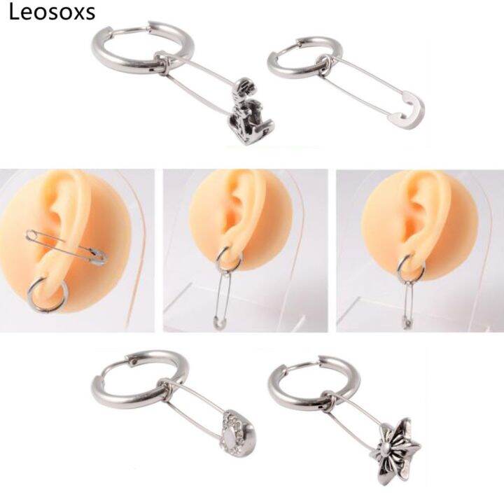 [Receive Yali] Leosoxs ชุดตัวล็อกตุ้มหูจี้หมุดสเตนเลสต่างหูแบบหนีบกระดาษรูปขวานพลัมเข็มคู่กระดูก ...
