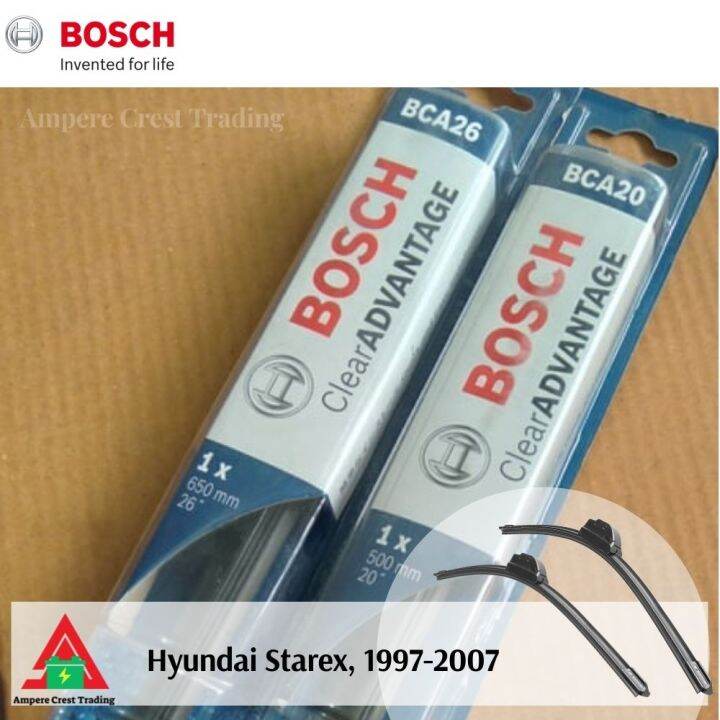 Bosch Clear Advantage Wiper Blade (Set of 2, 26+20) for Hyundai Starex, 1997-2007 (26/20) Banana ...
