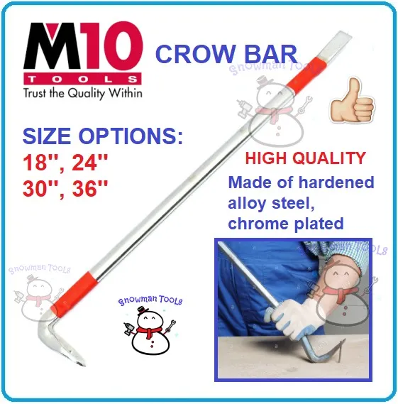 M10 HIGH QUALITY ALLOY STEEL CROW WRECKING BAR 18" - 36" RANGE WRECK ...