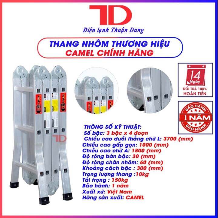 Thang nhôm gấp 4 đoạn CAMEL, Gập chữ A, tải trọng 150Kg đa năng siêu bền - Điện Lạnh Thuận Dung ...