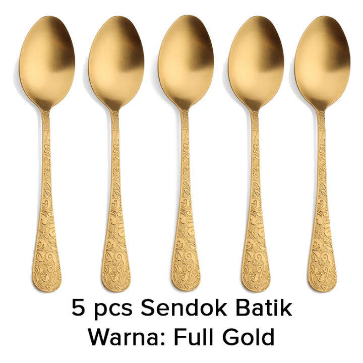 5 SET Sendok BATIK GOLD Grosir Silver Garpu pisau piso Batik Indo ...