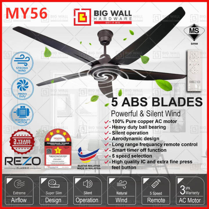 Rezo Ventus Ceiling Fan MY56 56 Inch 5 ABS Blades Heavy Duty AC Motor 5 ...