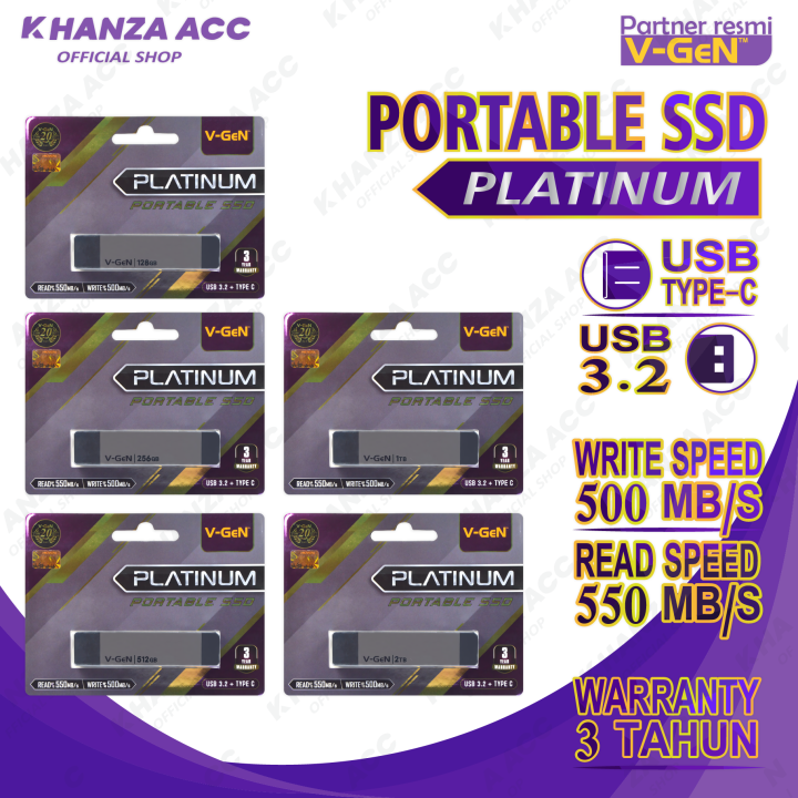 VGEN SSD Portable Platinum 128GB 256GB 512GB 1TB 2TB USB 3.2 Type C | Lazada Indonesia