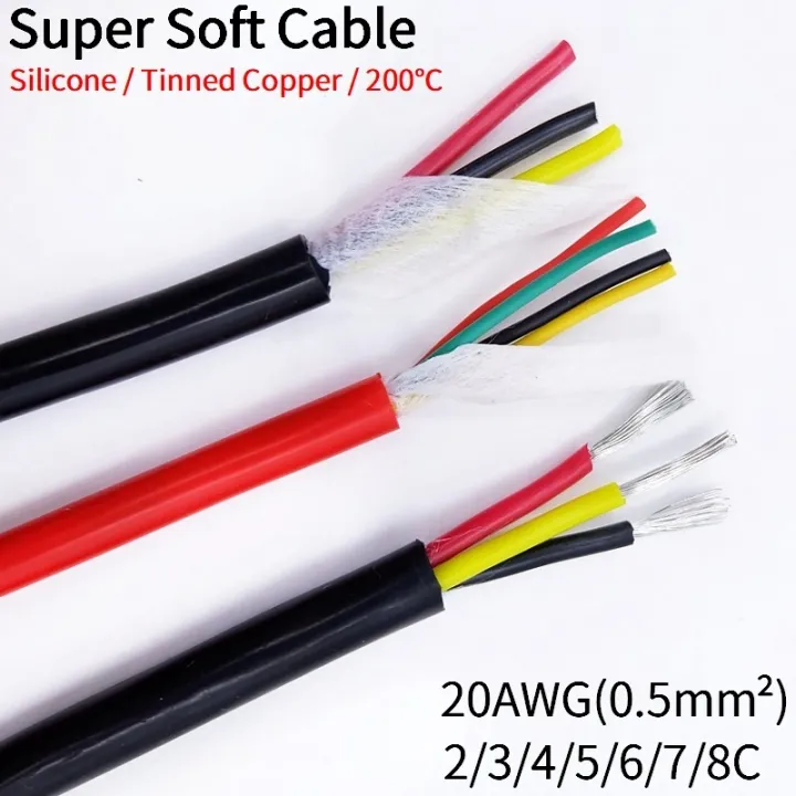 Copper Wire 20AWG Super Soft Silicone Rubber Sheath Wire 2 3 4 5 6 7 8 Cores Insulated Flexible ...