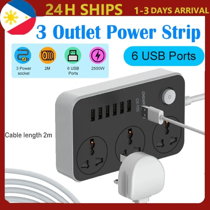 TO5 US Power Strip 6 USB Ports 3 Hole Socket 5V/3A Plug Socket ...