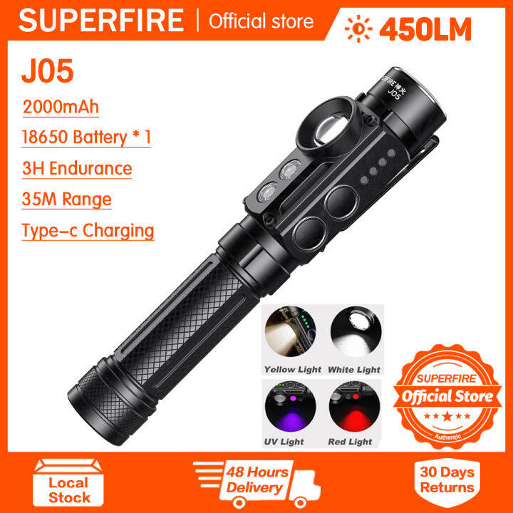 SUPERFIRE Đèn pin J05 LED cầm tay đèn pin hai màu nguồn ánh sáng đèn pin đa chức năng ánh sáng ...
