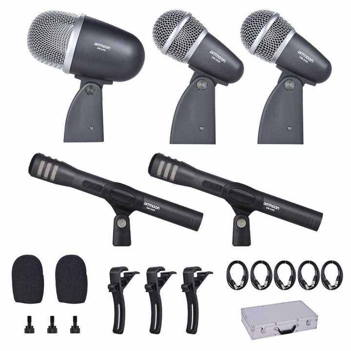 ammoon DM-DX8 5-Piece Professional Wired Drum Set Microphone Mic Kit (2 ...