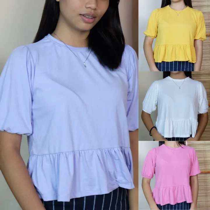 Leseka Eunice Peplum Top Plain For Womens/Ladies Cotton Spandex Fabric ...