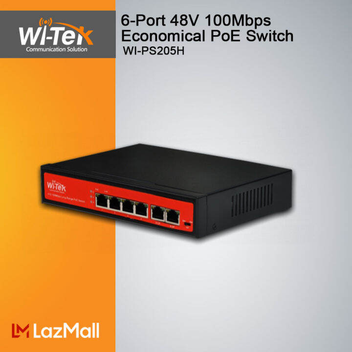 Wi-Tek WI-PS205H 6-Port 48V 100Mbps economical PoE Switch with 4-Port PoE | 6-Port 48V 100Mbps ...