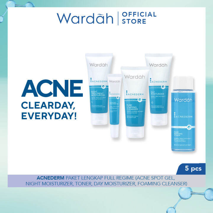 Wardah Acnederm Paket Lengkap Full Regime (Acne Spot Gel, Night ...