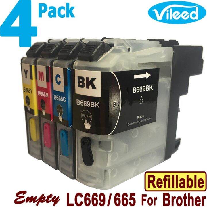 Vileed 4 Pack Lc663 Lc665 ( Lc669 ) BK-Lc663xl Refillable Empty Print Cartridge Without Ink Full ...