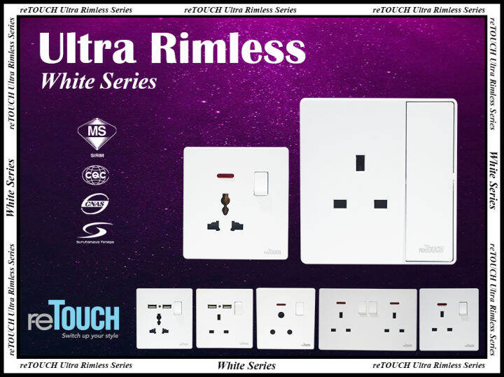 reTouch Ultra Rimless White Color - 15A Round Pin Switch Socket | Lazada