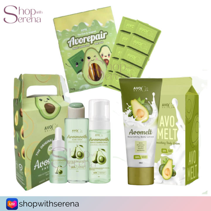 Avo Skin | Avosmooth Facial Set | Avorepair Moist Chocolate Bar Soap | Avomelt Nourish Body ...