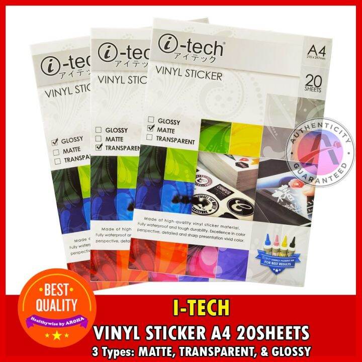 itech Vinyl Sticker Waterproof A4 (Matte / Glossy / Transparent) 20sheets/pack School and office ...