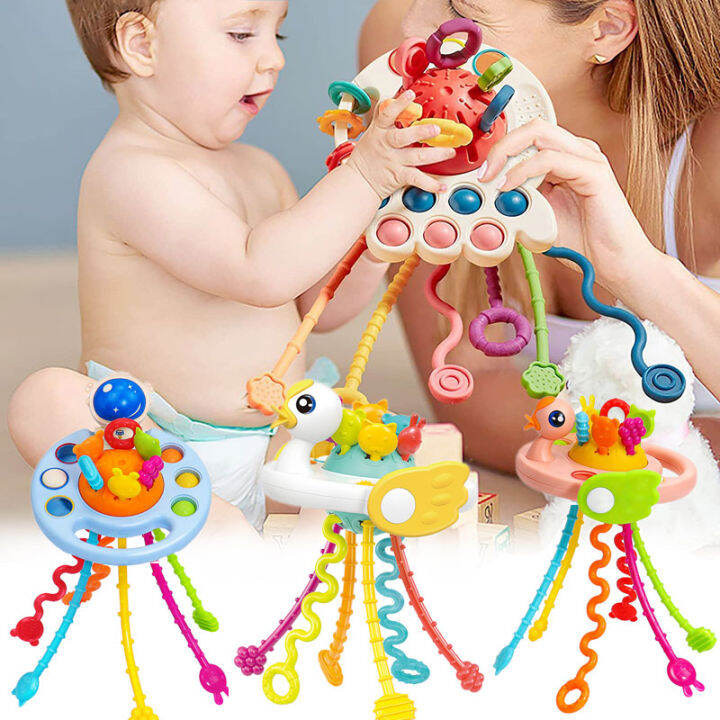 Montessori Pull Rope Toys Baby Silicone Pull String Teether Sensory ...