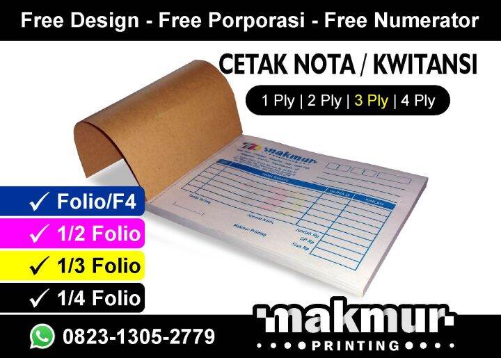 CETAK NOTA / KWITANSI 3 PLY / 3 RANGKAP MURAH BERKUALITAS | Lazada ...